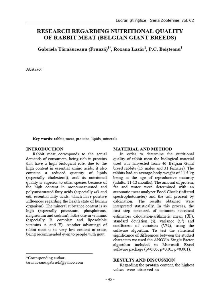 Tărnăuceanu Et Al 2015 Research Regarding Nutritional Quality of Rabbit ...