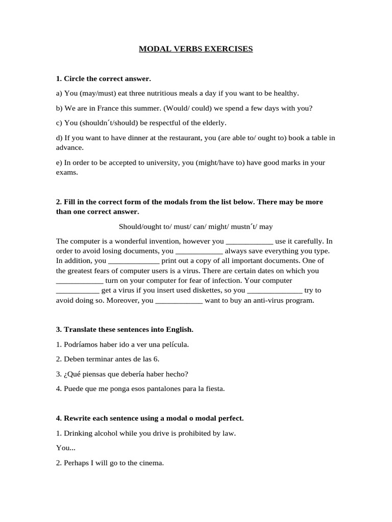 Modal Verbs Ejercicios Bach | PDF | Linguistics
