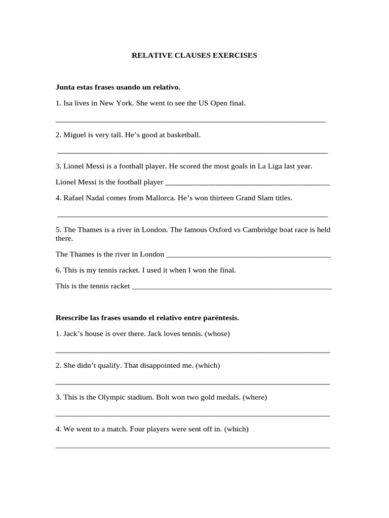 Relative Clauses Exercises Guide | PDF
