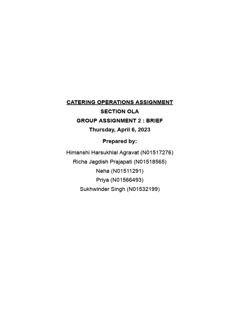 Catering Operations Assignment | PDF | Restaurants | Menu