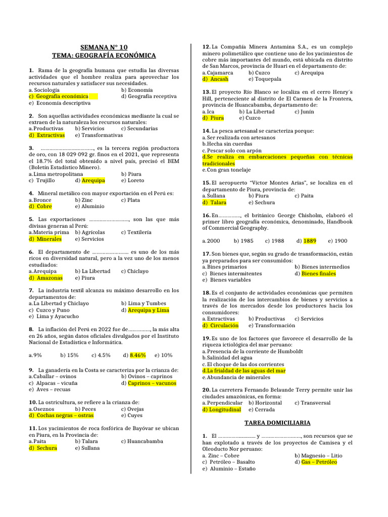 Semana 10 - Geografía - Geografía Económic | PDF | Perú | Lima