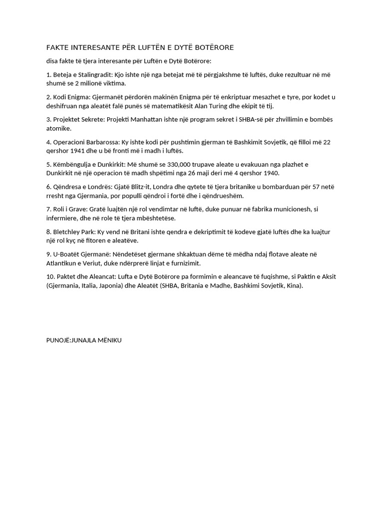 Fakte Interesante Për Luftën e Dytë Botërore | PDF