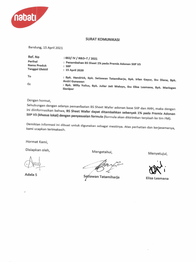 Surkom Penamabahan BS Sheet 1% Pada Premix Adonan SIIP V3 | PDF