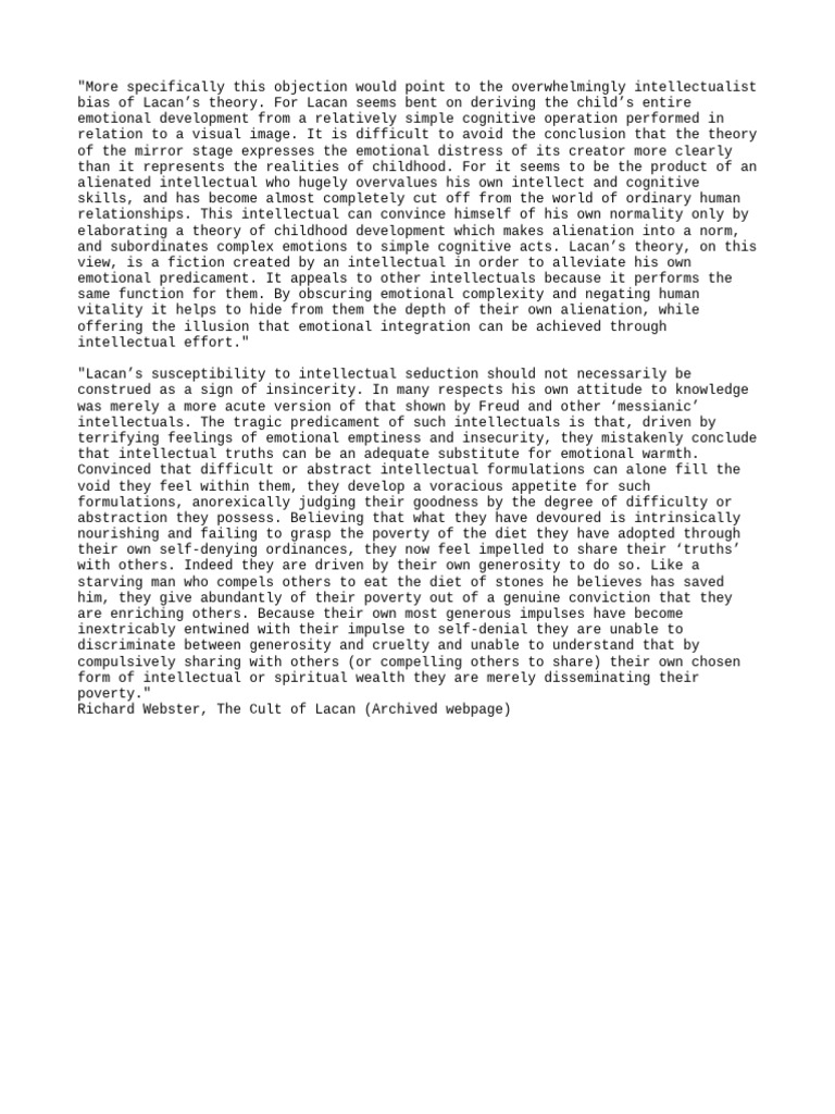 Lacan's Intellectualism and Emotional Alienation | PDF | Jacques Lacan ...