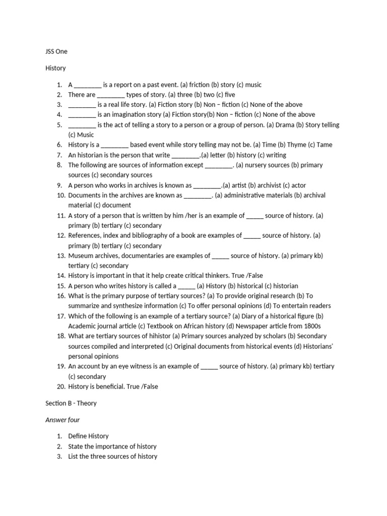 History Exam Questions for JSS Students | PDF | Nigeria