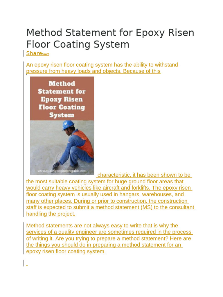 Method Statement For Epoxy Risen Floor Coating System Pdf Epoxy 4869