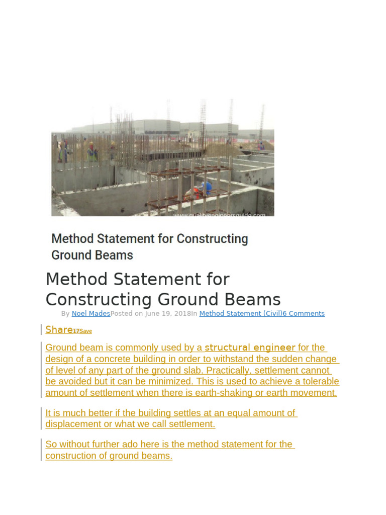 Ground Beam Construction Method Statement | PDF | Concrete | Beam (Structure)