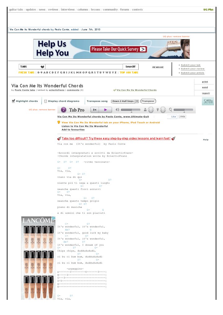 Via Con Me Its Wonderful Chords by Paolo Conte at Ultimate-Guitar | PDF