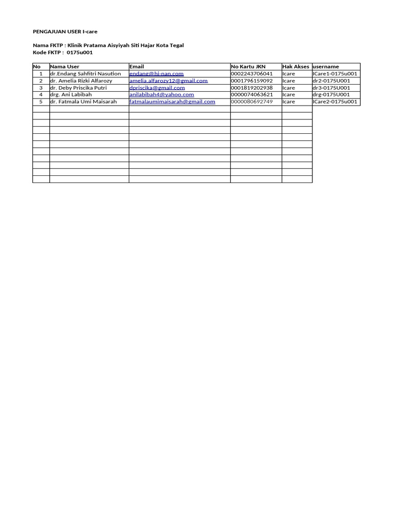 Form Pengajuan User I-Care_Klinik Siti Hajar | PDF