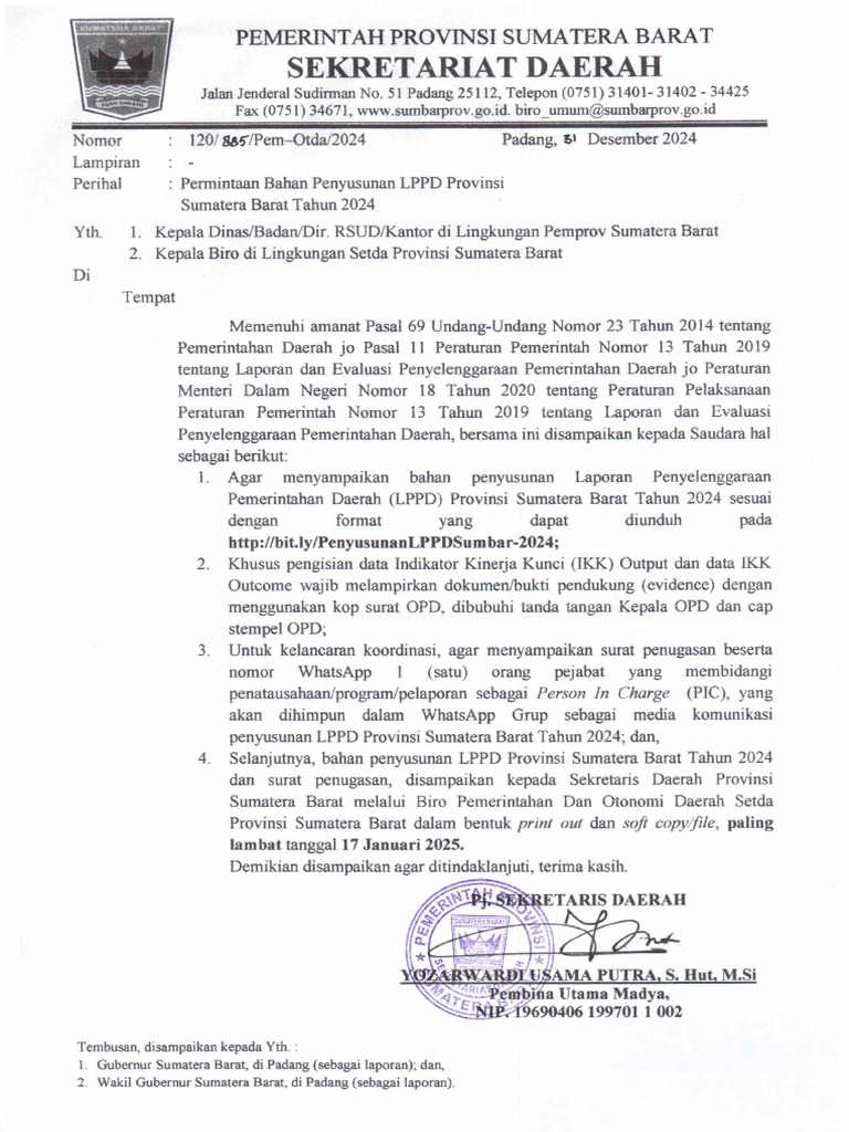 Surat Permintaan Bahan Penyusun LPPD Tahun 2024 | PDF