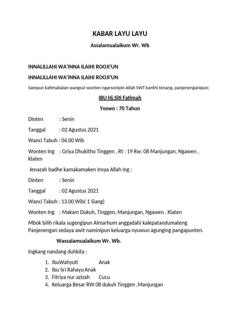 KABAR LAYU LAYU | PDF