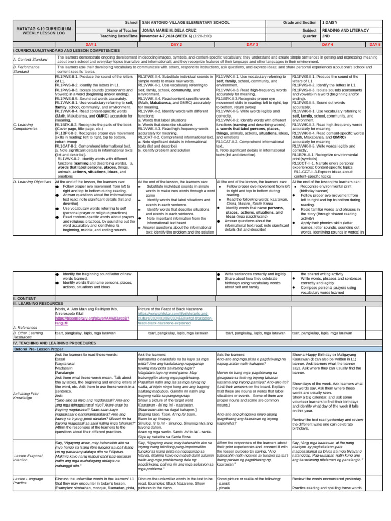 Grade 1 Reading Lesson Plan | PDF | Vocabulary | Human Communication
