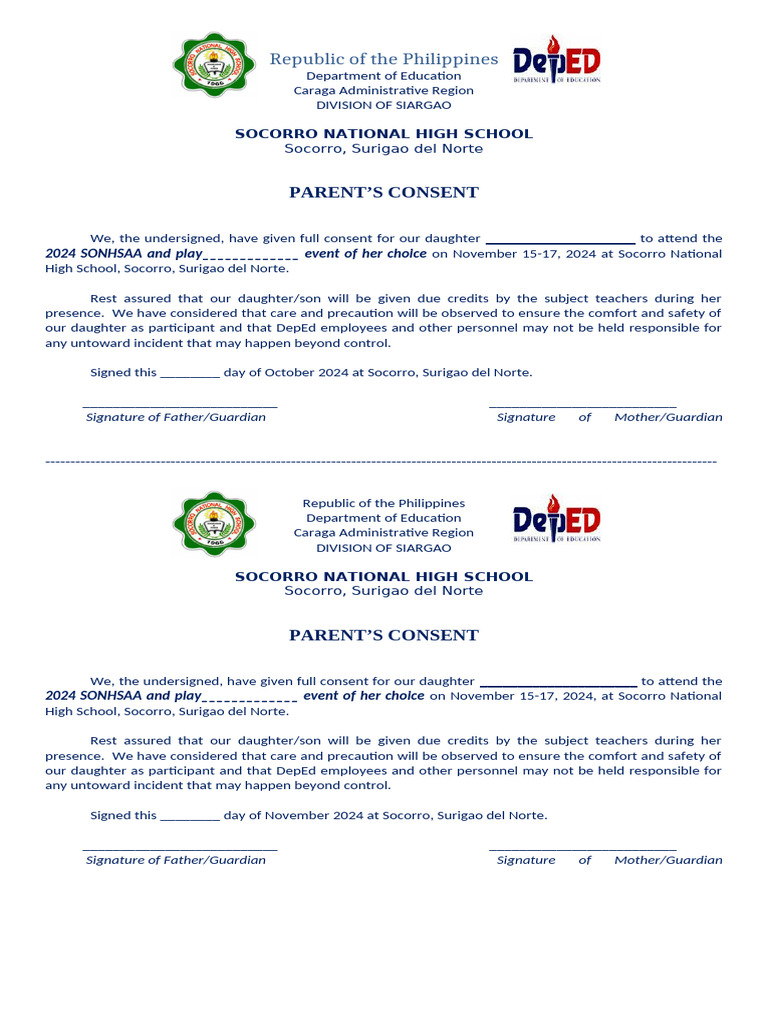 Parents Consent | PDF | Philippines | Social Institutions