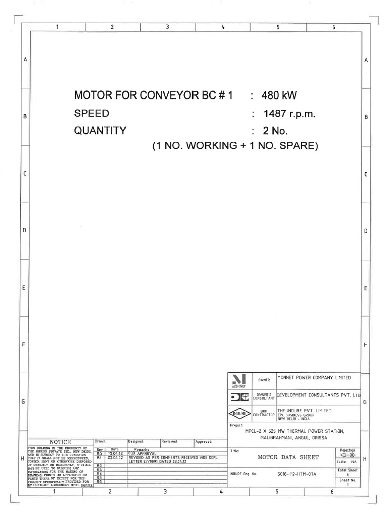 EL 068 MPCL - HT Motor For Conveyor BC#1 (Rev. | PDF