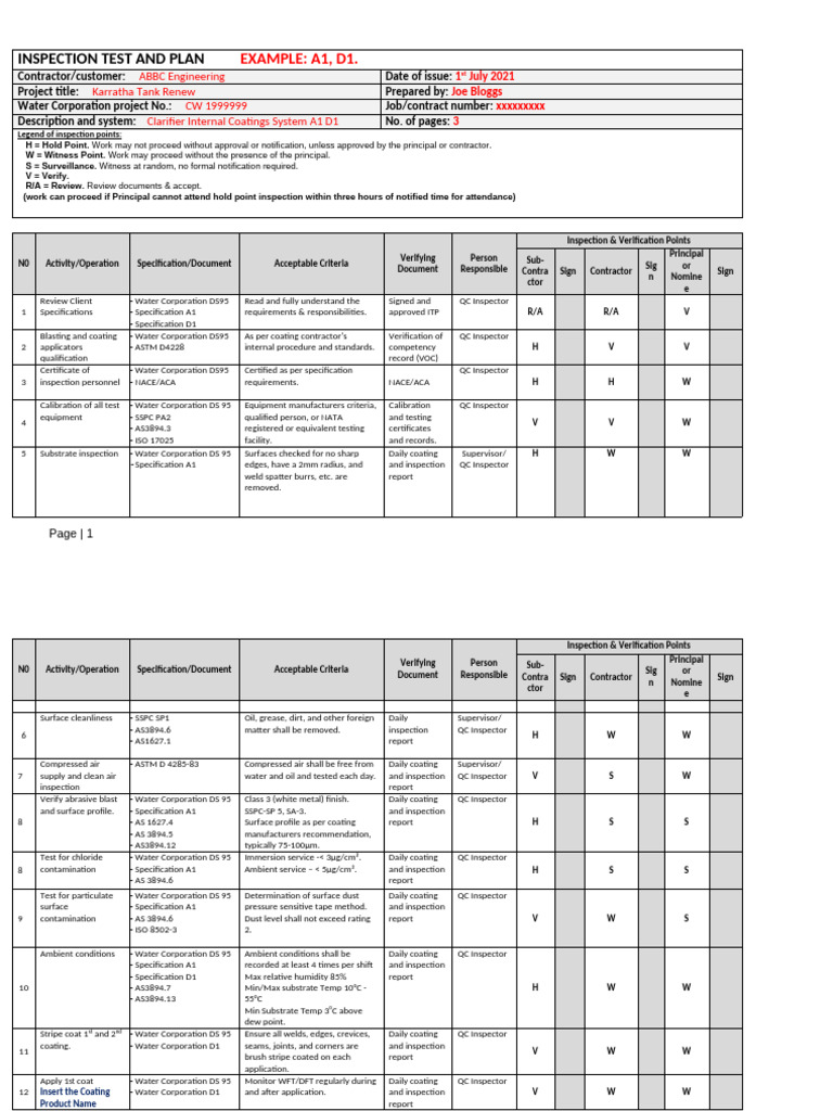 D1 Inspection Test Plan | PDF | Specification (Technical Standard)