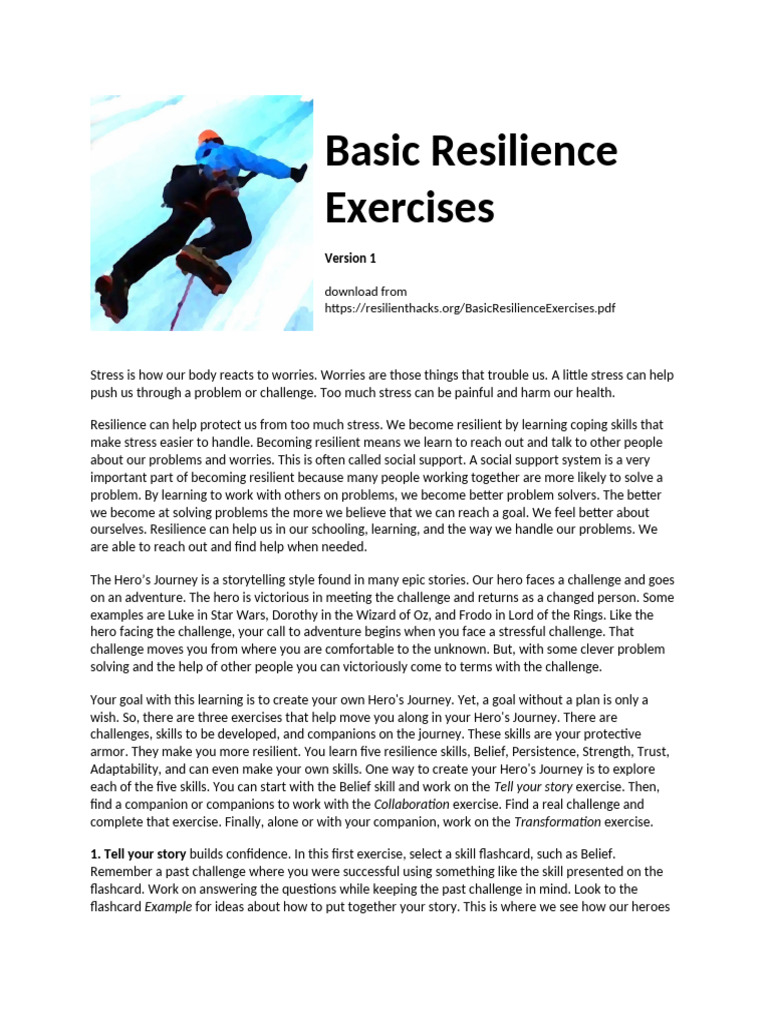 Basic Resilience Exercises | PDF | Relaxation (Psychology) | Healthy Diet