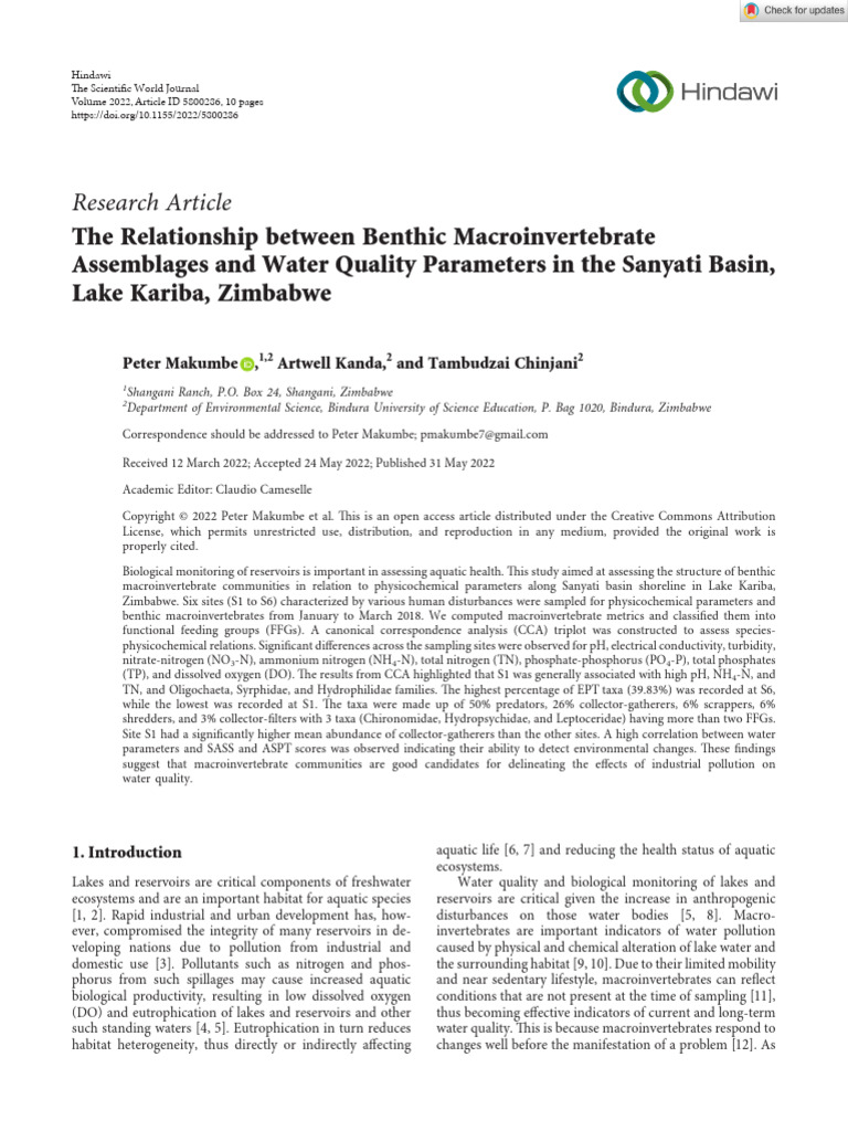 FFG The Relationship Between Benthic Macroinvertebrate Assemblages and ...