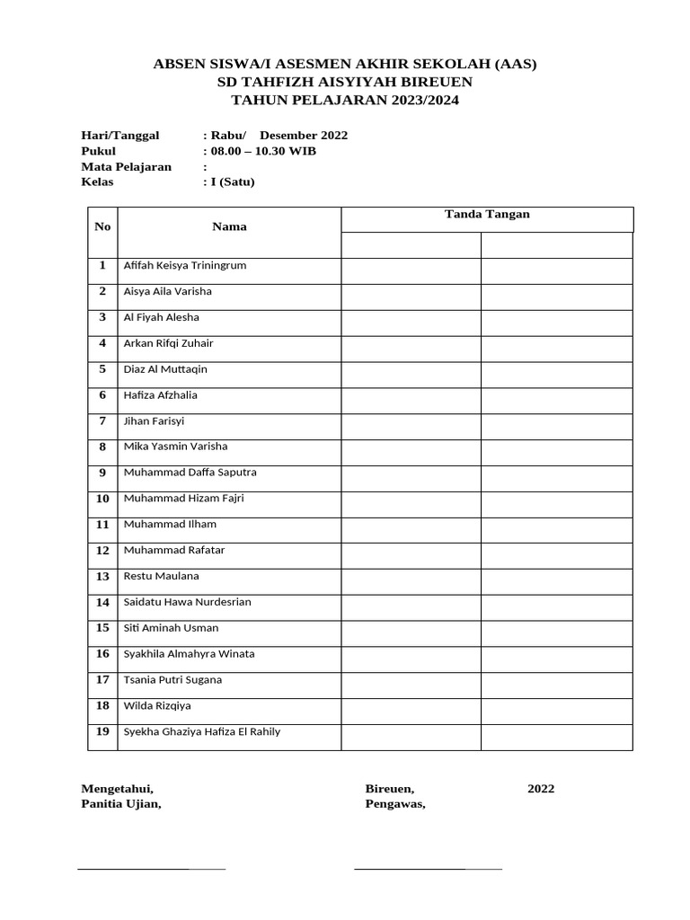 Absen Ujian Siswa | PDF