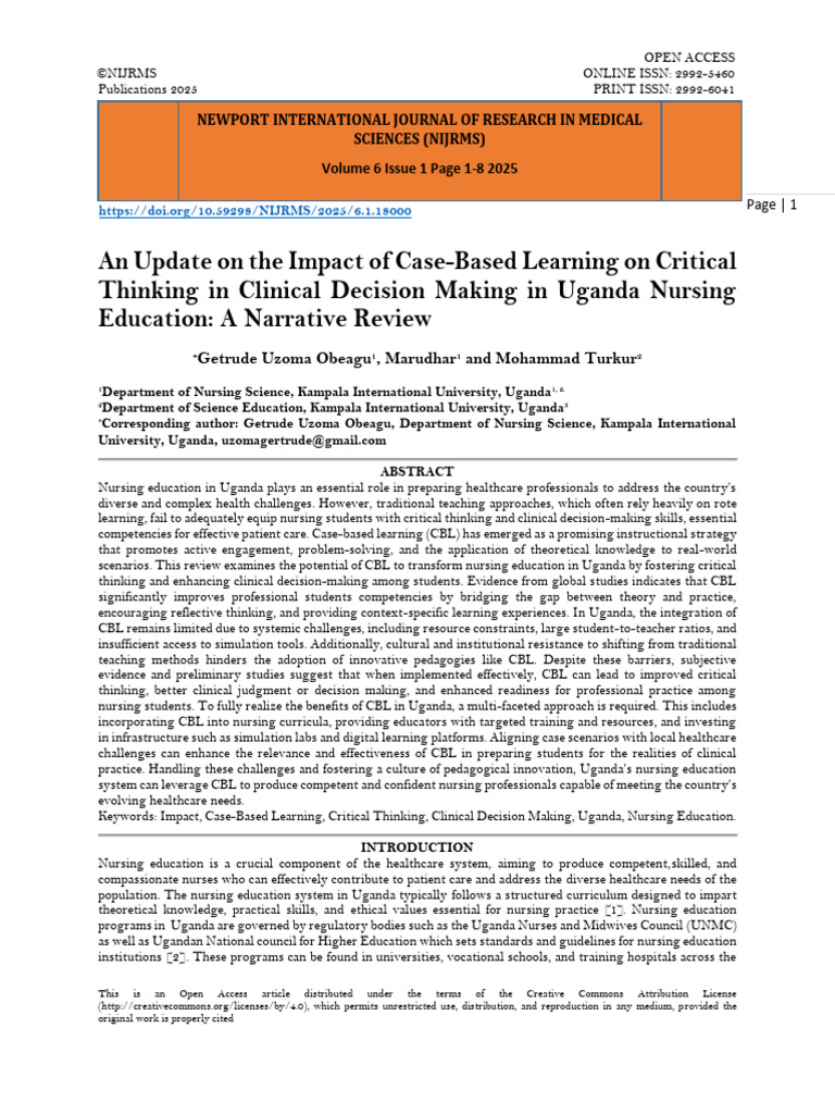 An Update On The Impact of Case-Based Learning On Critical Thinking in Clinical Decision Making ...