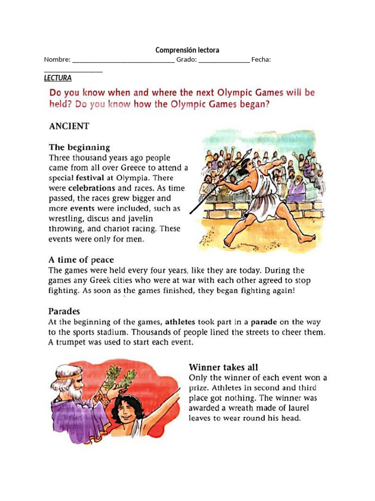 Juegos Olímpicos de Comprensión Lectora | PDF