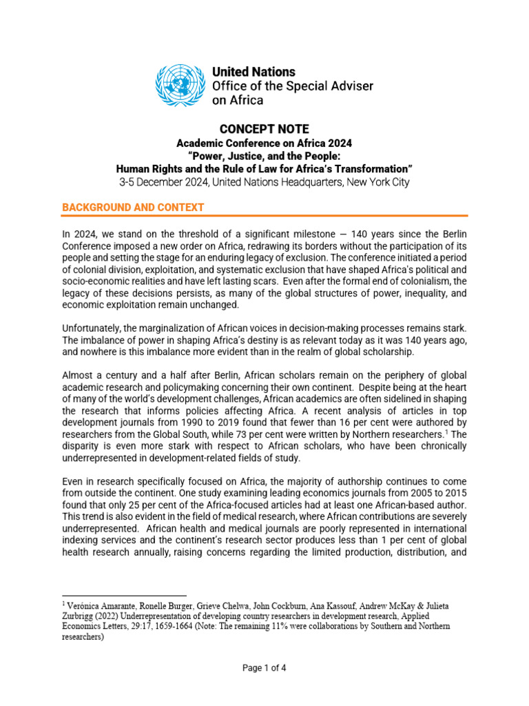 Concept Note - UN Academic Conference on Africa (3-5 Dec 2024, UNHQ) | PDF | Africa | Global Health