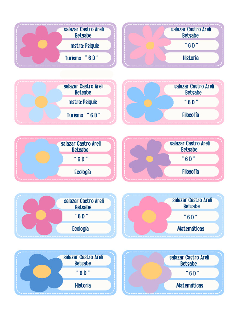 Etiquetas Escolares para Libros Floral Rosa y Azul PDF | PDF