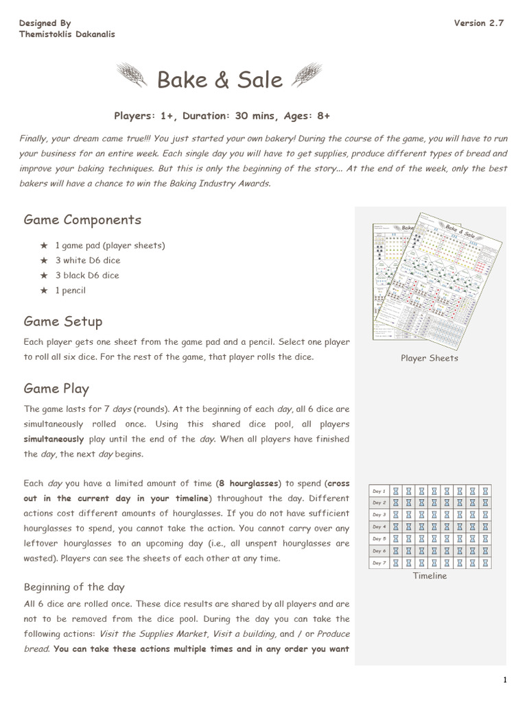 BakeAndSale Rules v2.7 EN | PDF | Breads