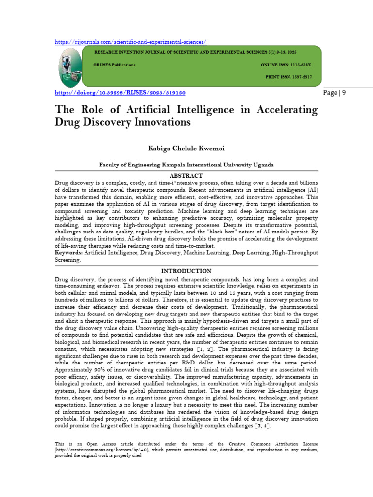 The Role Of Artificial Intelligence In Accelerating Drug Discovery Innovations Kiu Ac Ug