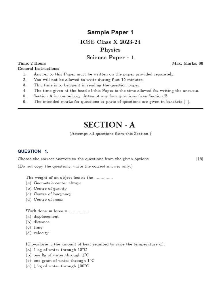 Icse 10 Physics | PDF | Refraction | Force