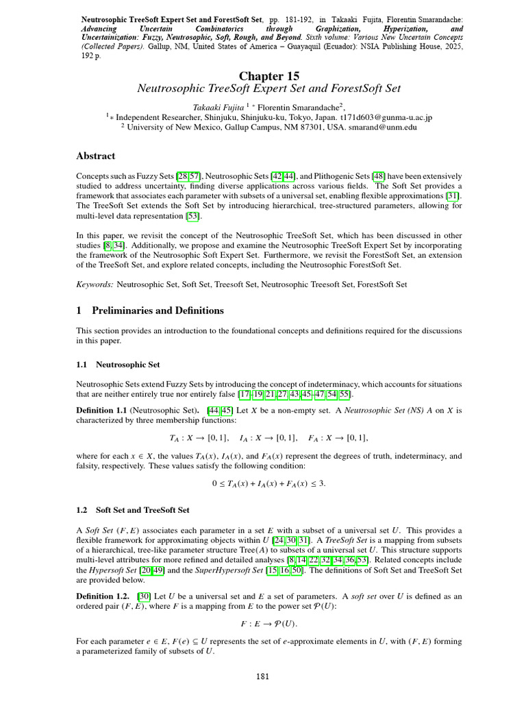 Neutrosophic TreeSoft Expert Set and ForestSoft Set | PDF | Function (Mathematics) | Mathematics