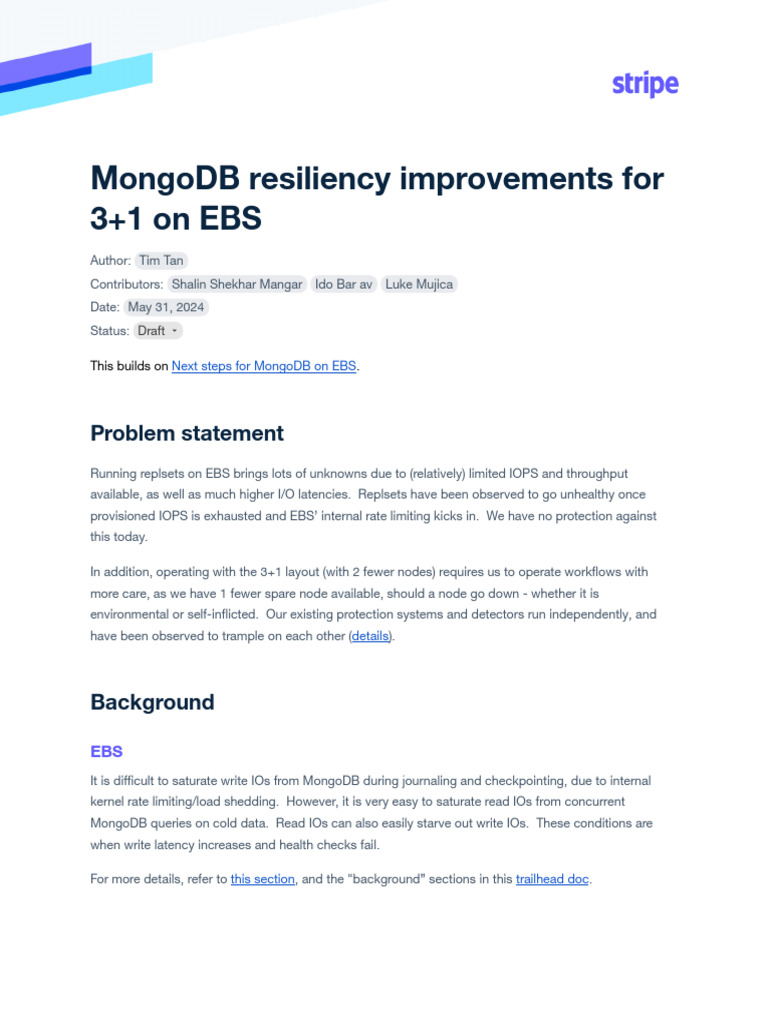 MongoDB Resiliency Improvements For 3+1 On EBS | PDF | Solid State Drive | Mongo Db