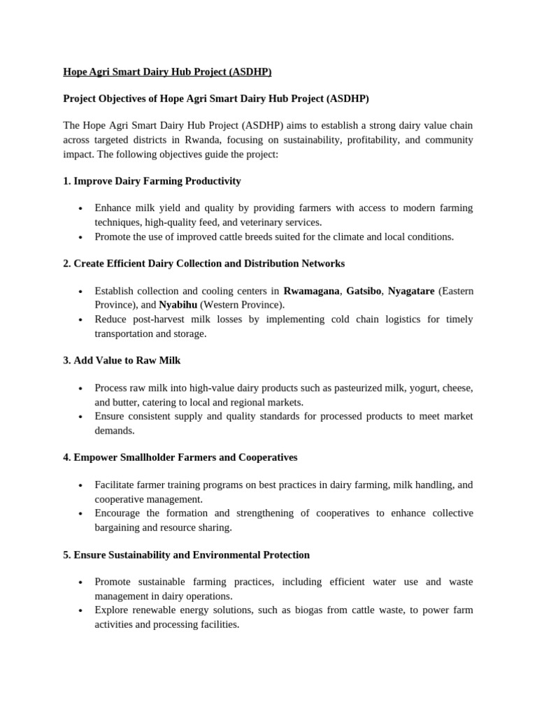 Hope Agri Smart Dairy Hub Project For FRANK | PDF | Dairy | Milk