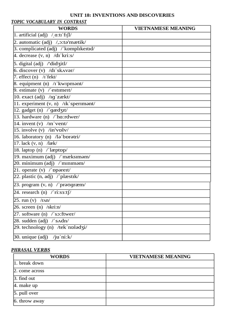 6 INVENTIONS AND DISCOVERIES - Vocabulary | PDF | Linguistics | Grammar