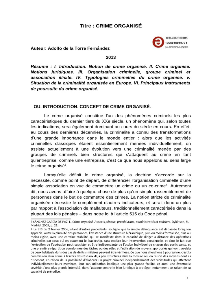 La Criminalité Organisée, Concept Et Typologies | PDF | Crimes | Crime ...