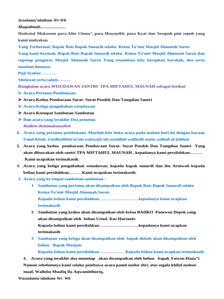 Teks MC Wisuda Tpa | PDF