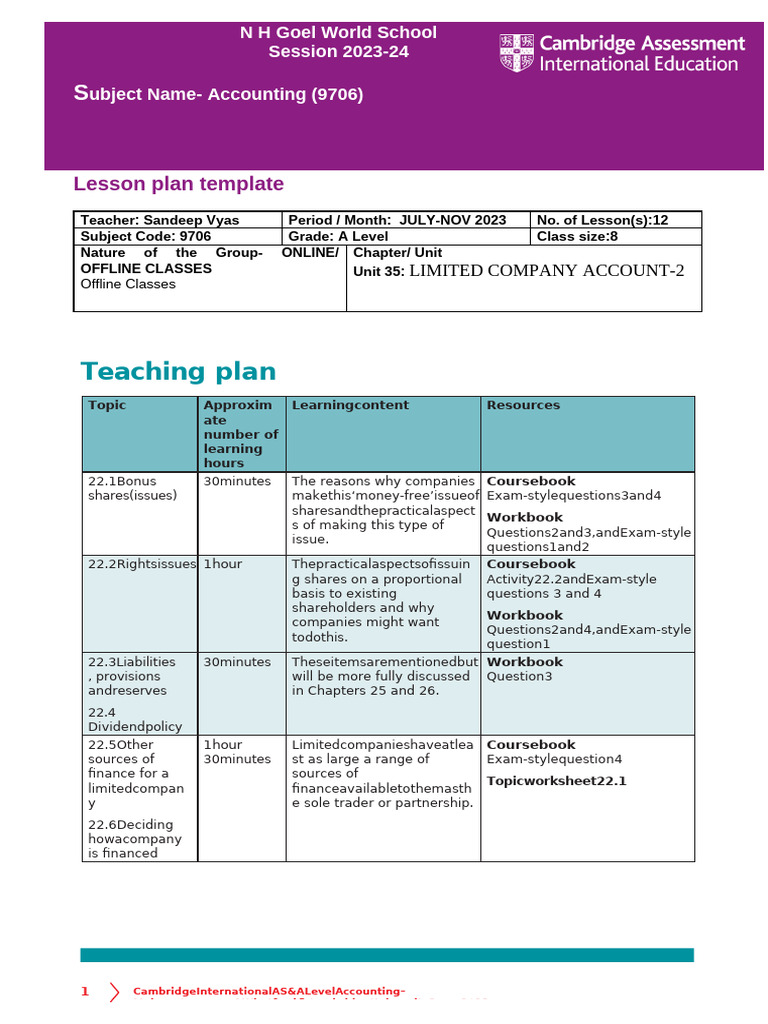 Gr12 - Lesson Plan - A - Level - LTD COMPANY - 2 Acc | PDF | Learning ...