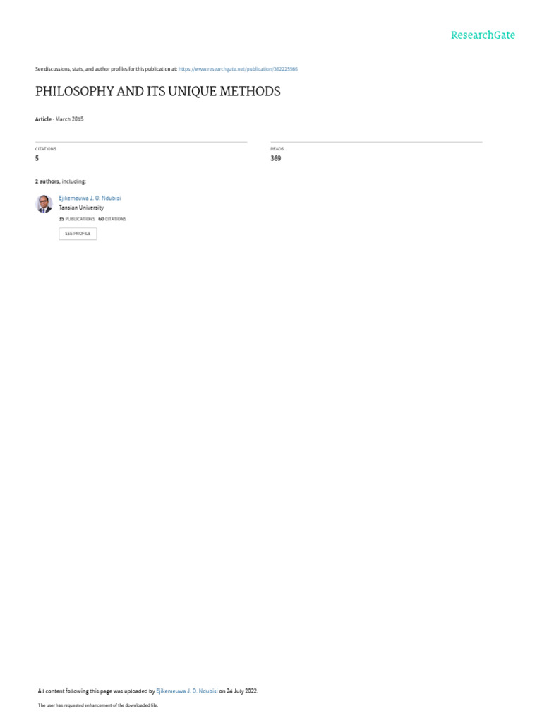 Philosophy and Its Unique Methods: March 2015 | PDF | Dialectic | Reason