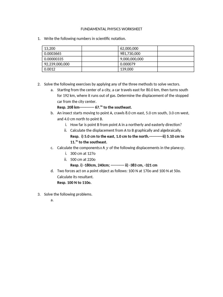 Fundamental Physics Worksheet | PDF