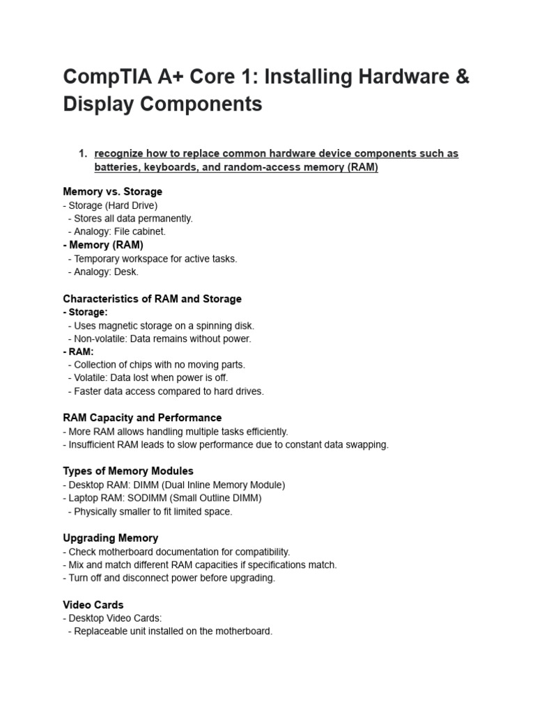 Comptia A+ Core 1 Notes | PDF | Solid State Drive | Oled