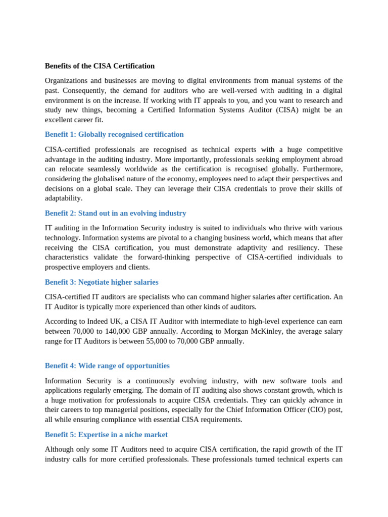 Benefits of CISA Certification | PDF | Information Security | Audit