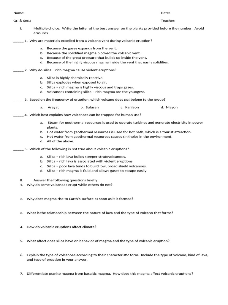 Gr.-9-Test-1-3rd-QTR (1) | PDF | Volcano | Types Of Volcanic Eruptions