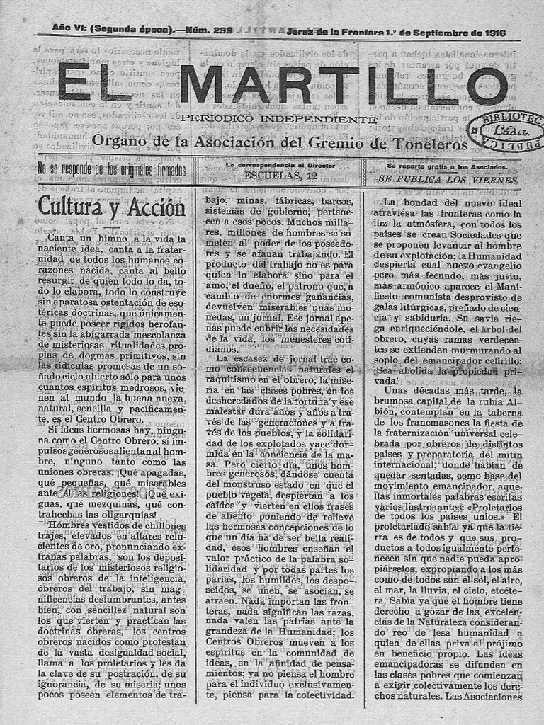 El Martillo Septiembre 1916 | PDF