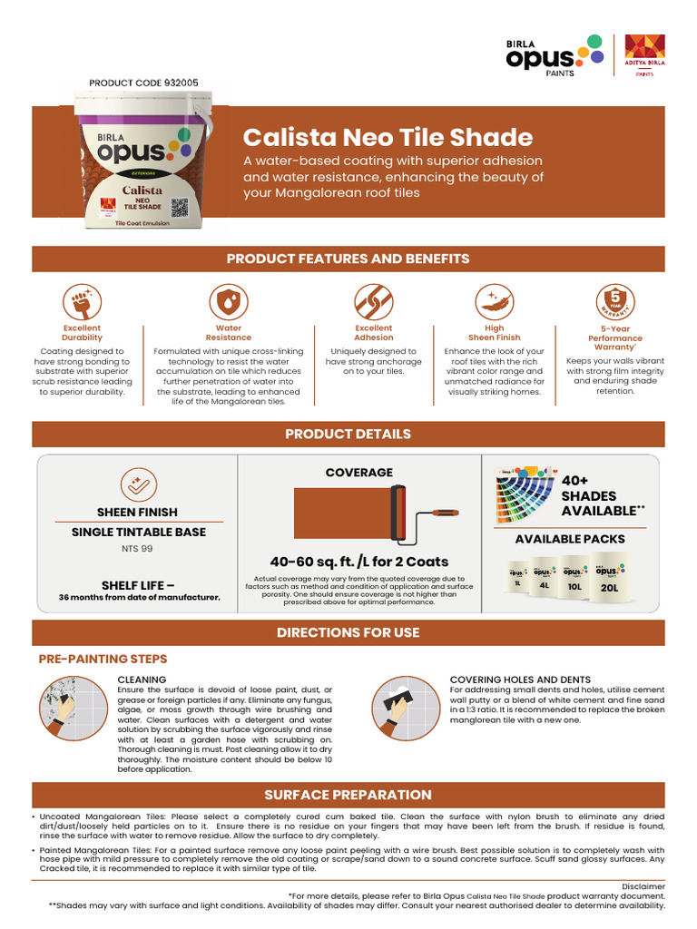 PIS - Calista Neo Tile Shade | PDF | Paint | Water