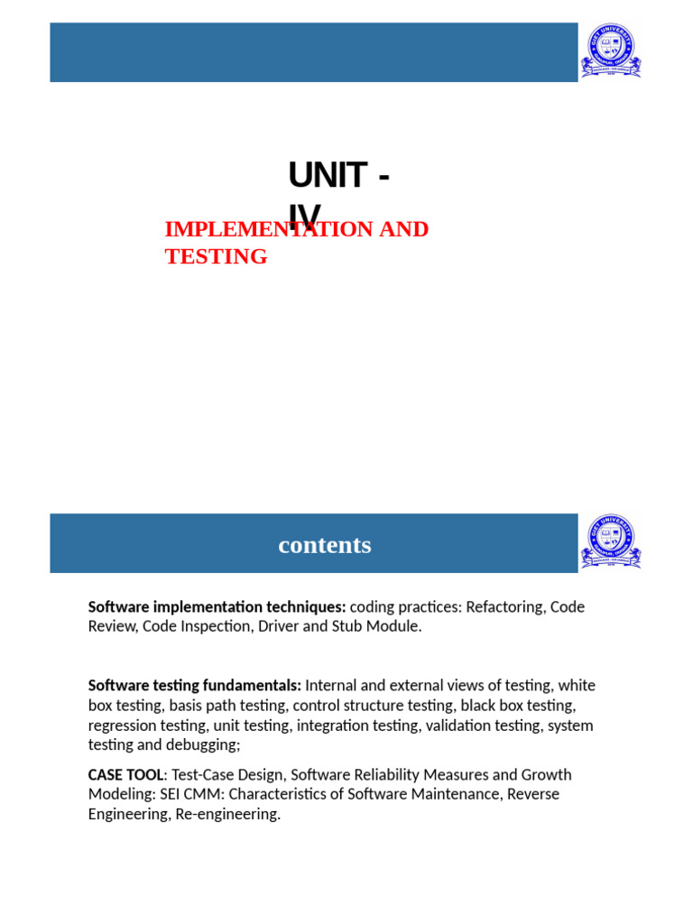 PPT_Unit-4 | PDF | Software Testing | Unit Testing