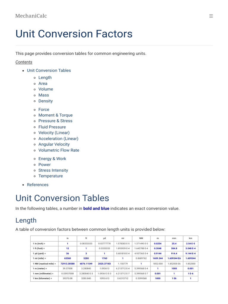 Unit Conversion Factors - MechaniCalc | PDF | Pascal (Unit) | Ounce