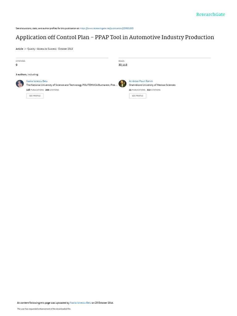 Application Off Control Plan - PPAP Tool in Automotive Industry Production | PDF | Quality ...