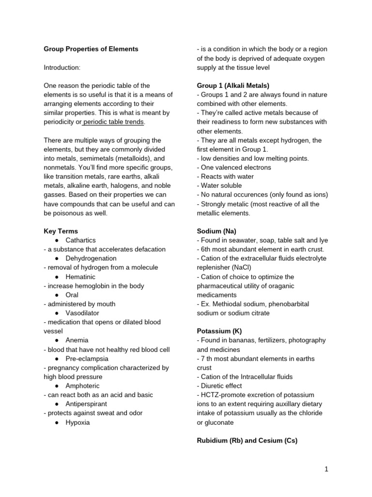 Group Properties of Elements Explained | PDF | Hydrochloric Acid ...