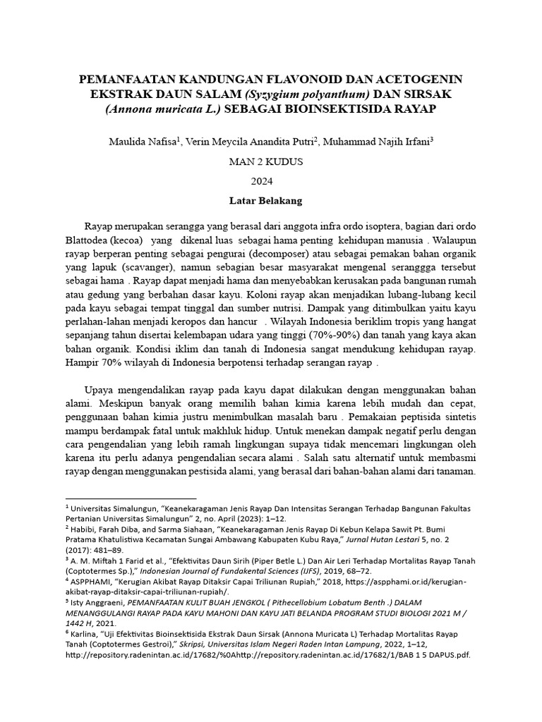 Pemanfaatan Kandungan Saponin Dan Flavonoid Ekstrak Daun Salam Dan ...