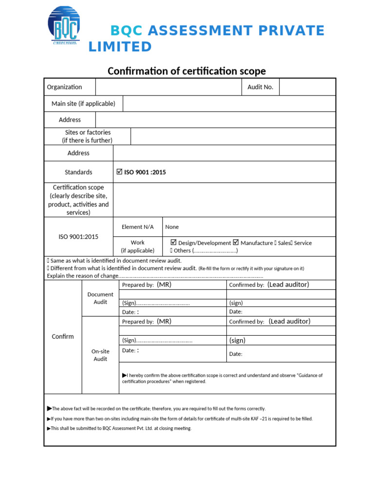 Confirmation of Scope | PDF