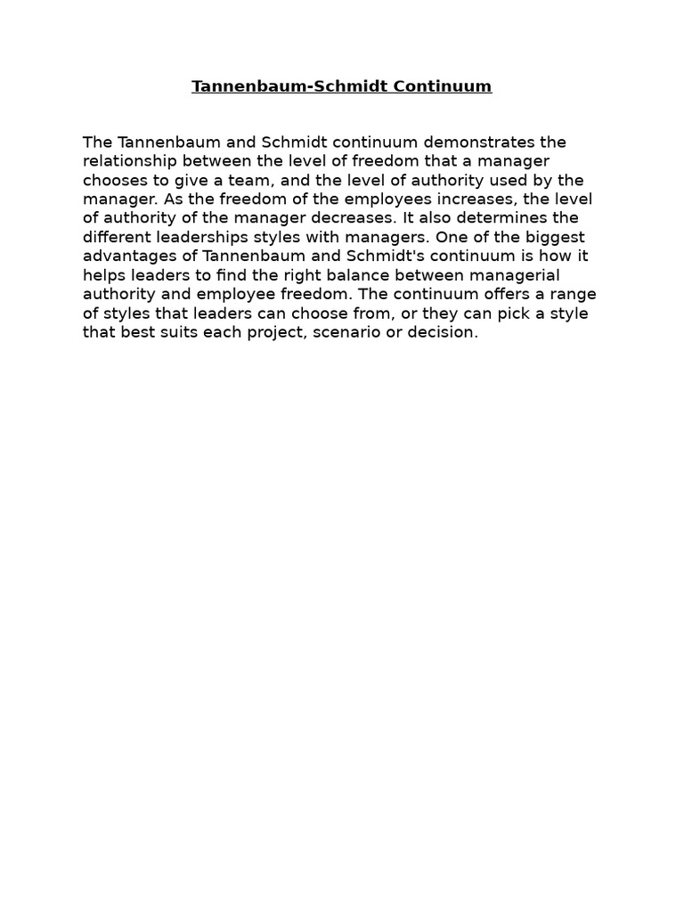 Tannenbaum-Schmidt Continuum Business Homework | PDF